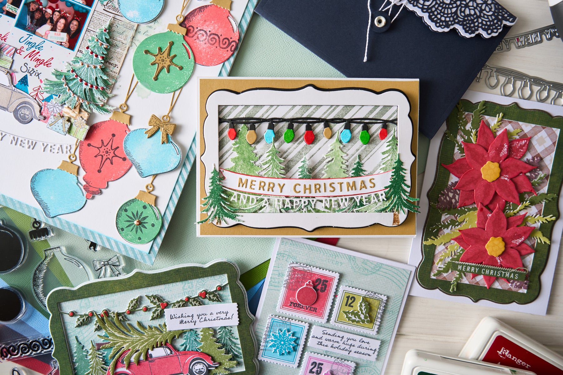 Sizzix Clear Stamps Set 16PK w/7PK Framelits - Poinsettia Trio by 49 a ...